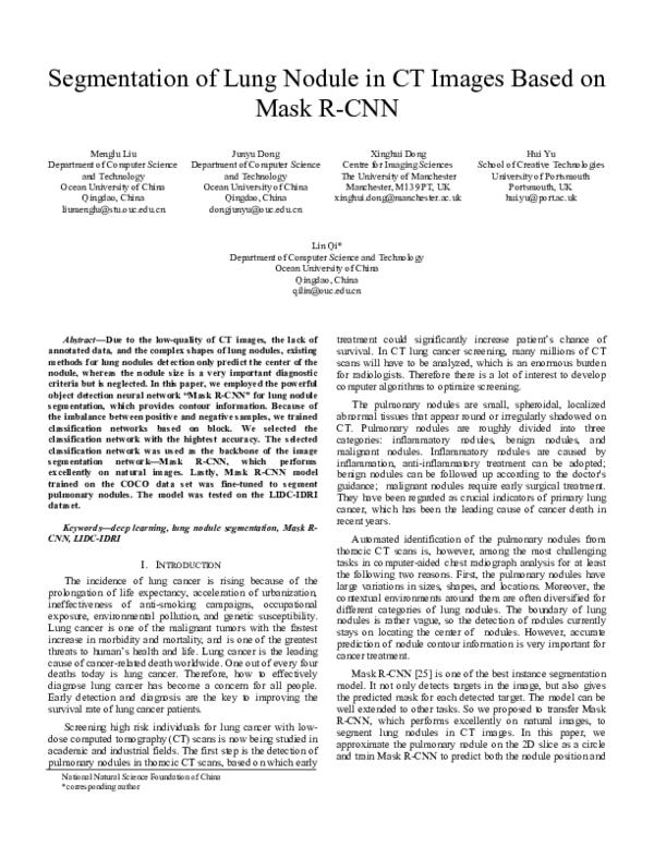 (PDF) Segmentation of Lung Nodule in CT Images Based on Mask R-CNN