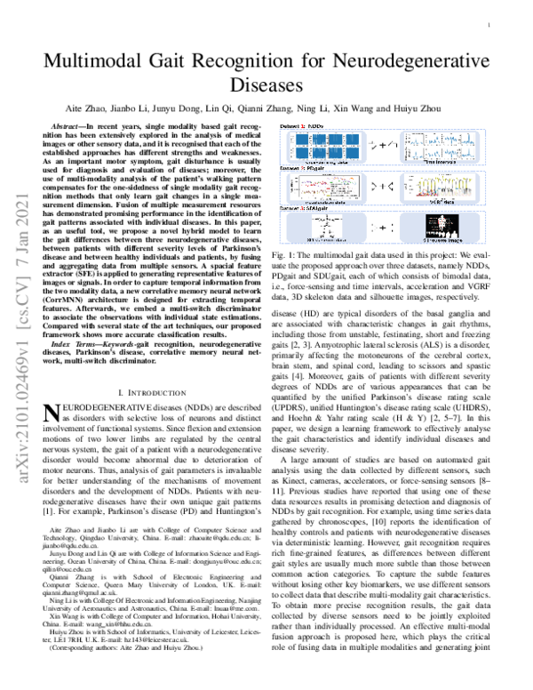 Pdf Multimodal Gait Recognition For Neurodegenerative Diseases