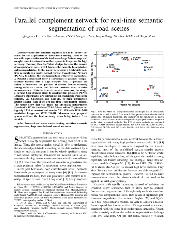 Parallel Complement Network For Real Time Semantic Segmentation Of Road Scenes
