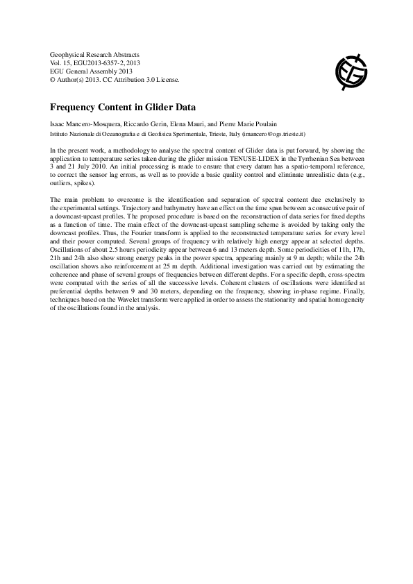 (PDF) Frequency Content in Glider Data