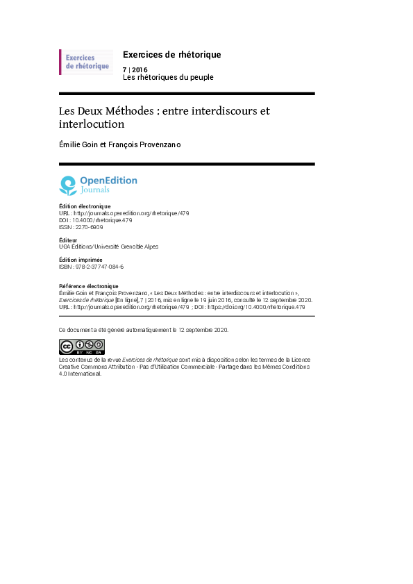 (PDF) Les Deux Méthodes : entre interdiscours et interlocution