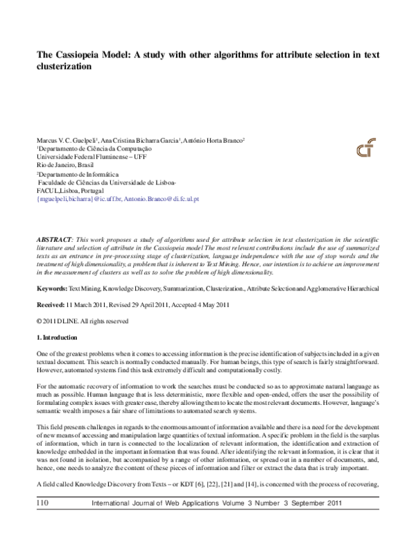 (PDF) The Cassiopeia Model: A study with other algorithms for attribute selection in text ...