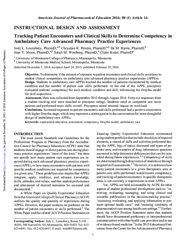 (PDF) Tracking Patient Encounters and Clinical Skills to Determine ...