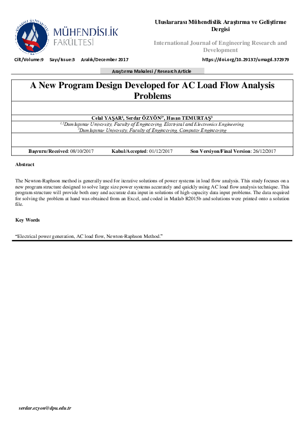 (PDF) A New Program Design Developed for AC Load Flow Analysis Problems