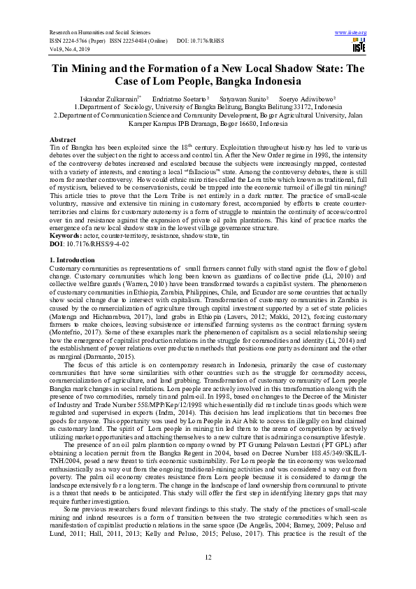 (PDF) Tin Mining and the Formation of a New Local Shadow State: The ...