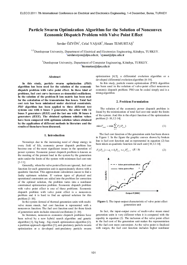 Pdf Pso For Nonconvex Economic Dispatch Optimization