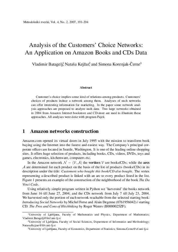 (PDF) Analysis of the customers' choice networks