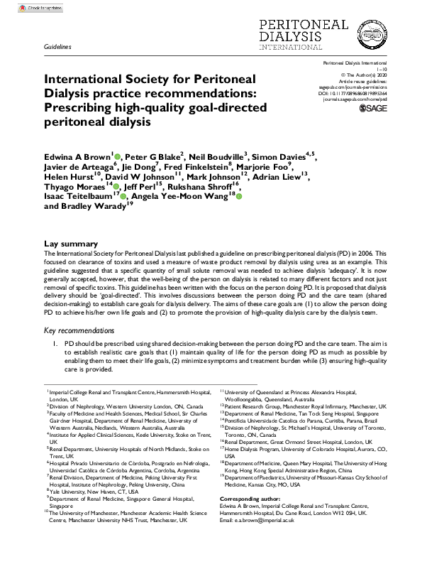 (PDF) The International Society for Peritoneal Dialysis (ISPD ...
