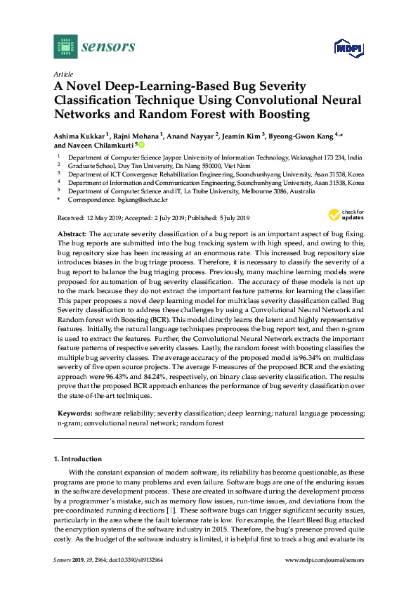 Pdf A Novel Deep Learning Based Bug Severity Classification Technique Using Convolutional