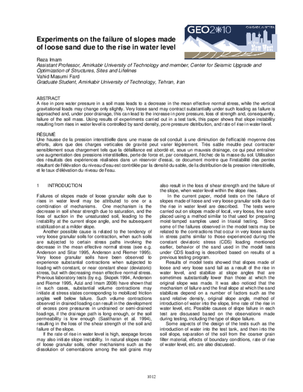 (PDF) Experiments on the failure of slopes made of loose sand due to ...