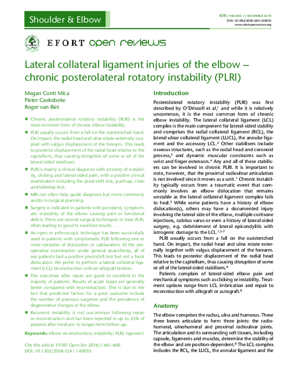 (PDF) Lateral collateral ligament injuries of the elbow – chronic ...