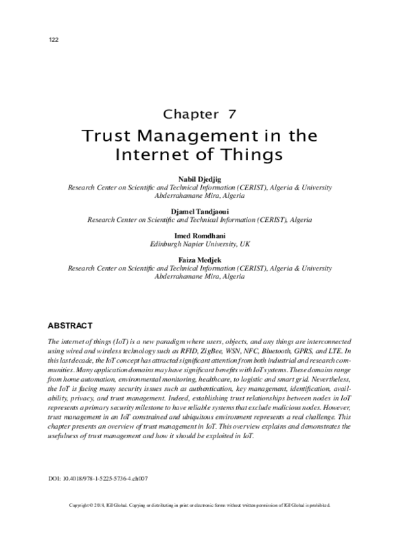 (PDF) Trust Management in the Internet of Things