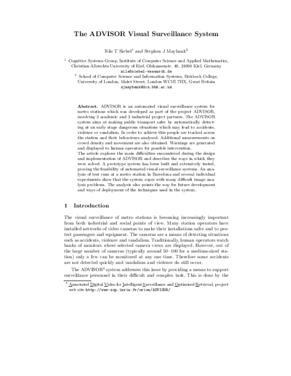 (PDF) The ADVISOR Visual Surveillance System