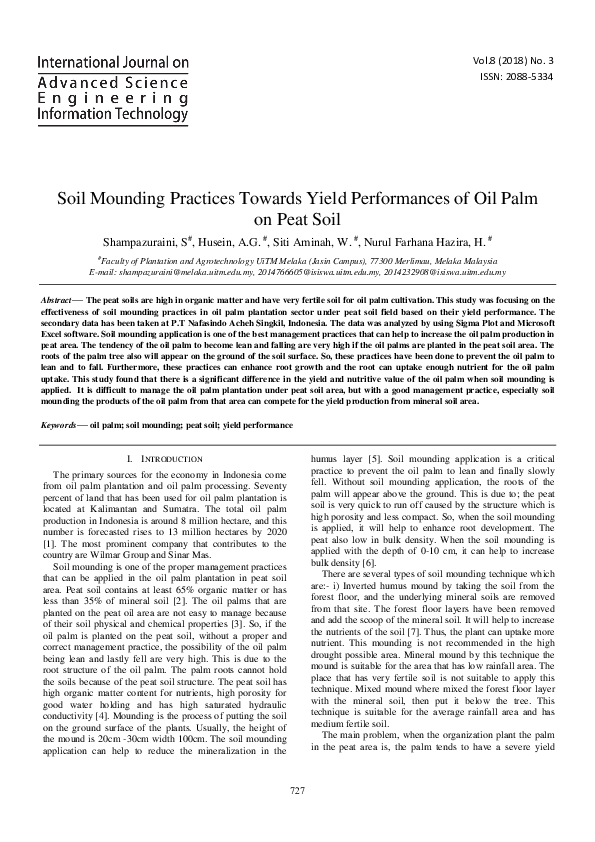 (PDF) Soil Mounding Practices Towards Yield Performances of Oil Palm on ...