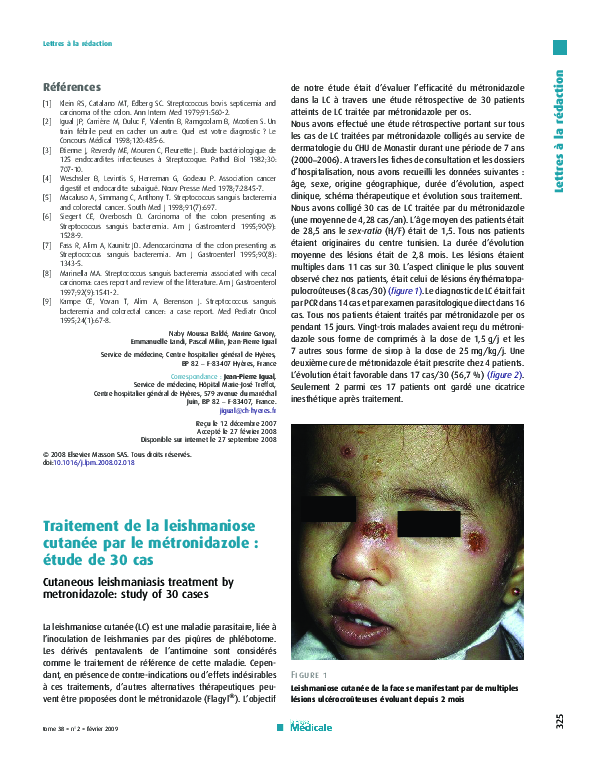 (PDF) Cutaneous leishmaniasis treatment by metronidazole: study of 30 ...