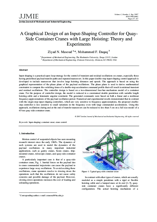 (PDF) A Graphical Design of an Input-Shaping Controller for Quay-Side Container Cranes with ...