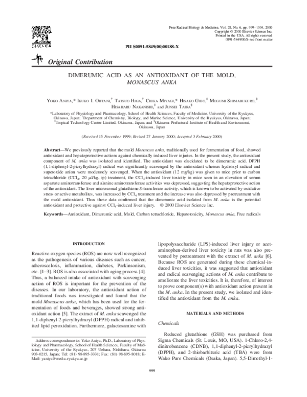 (PDF) Dimerumic acid as an antioxidant of the mold, Monascus Anka