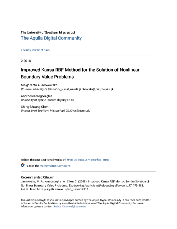 (PDF) Improved Kansa RBF method for the solution of nonlinear boundary value problems