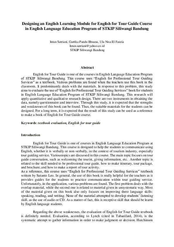 (PDF) Designing an English Learning Module for English for Tour Guide ...