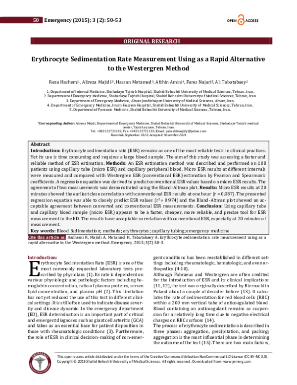 (PDF) Erythrocyte Sedimentation Rate Measurement Using as a Rapid ...