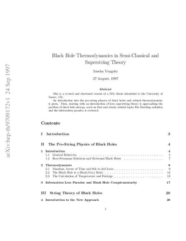(PDF) Black Hole Thermodynamics in Semi-Classical and Superstring Theory