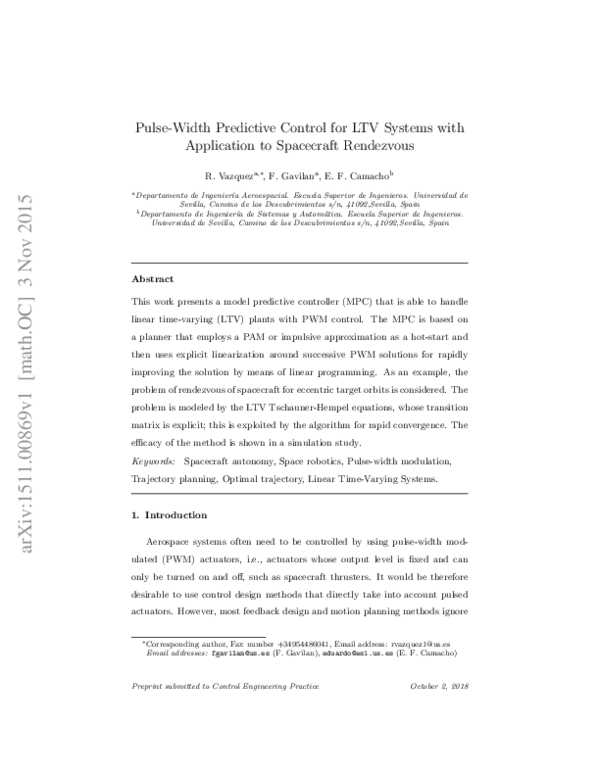 (PDF) Pulse-Width Predictive Control for LTV Systems with Application to Spacecraft Rendezvous