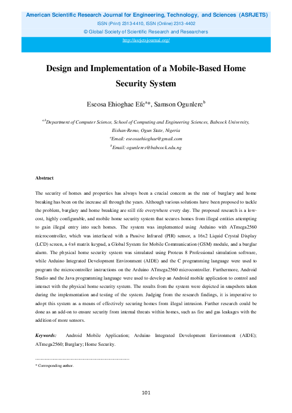 (PDF) Design and Implementation of a Mobile-Based Home Security System