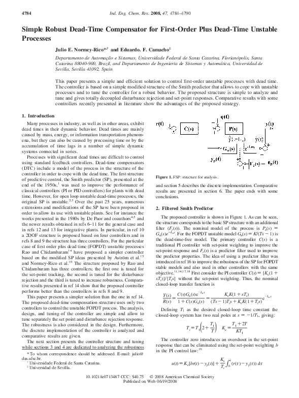 (PDF) Simple Robust Dead-Time Compensator for First-Order Plus Dead-Time Unstable Processes