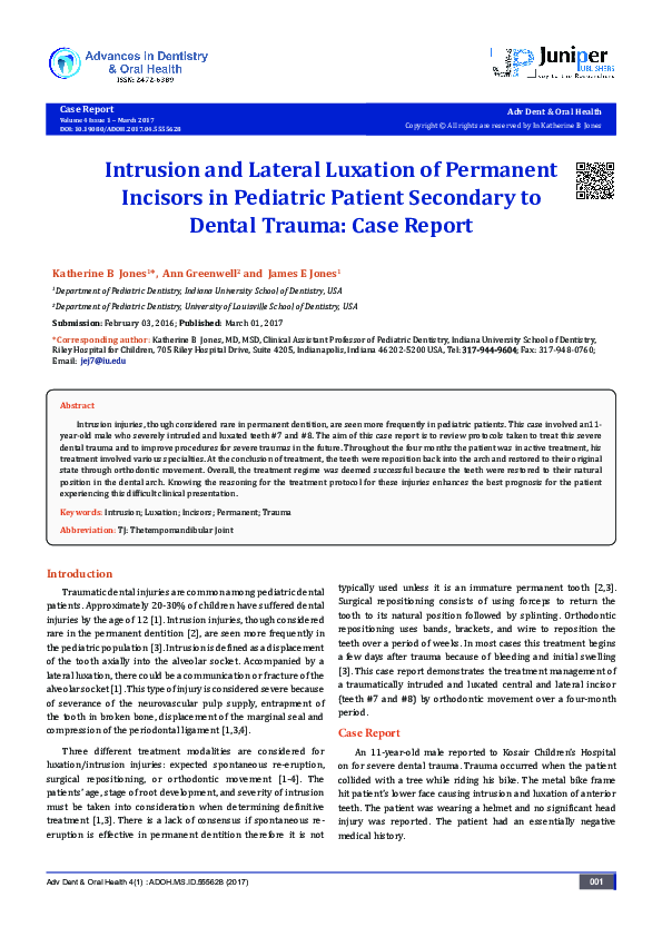 (PDF) Intrusion and Lateral Luxation of Permanent Incisors in Pediatric ...