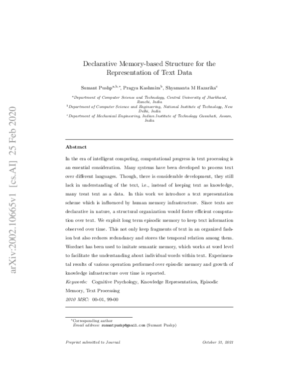 (PDF) Declarative Memory-based Structure for the Representation of Text Data