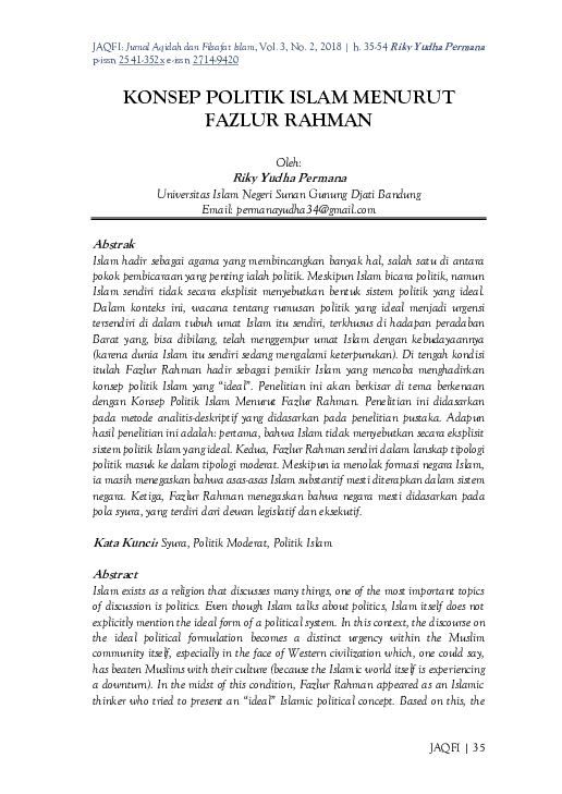 (PDF) Konsep Politik Islam Menurut Fazlur Rahman