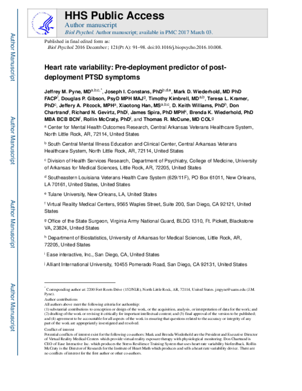 (PDF) Heart rate variability: Pre-deployment predictor of post ...