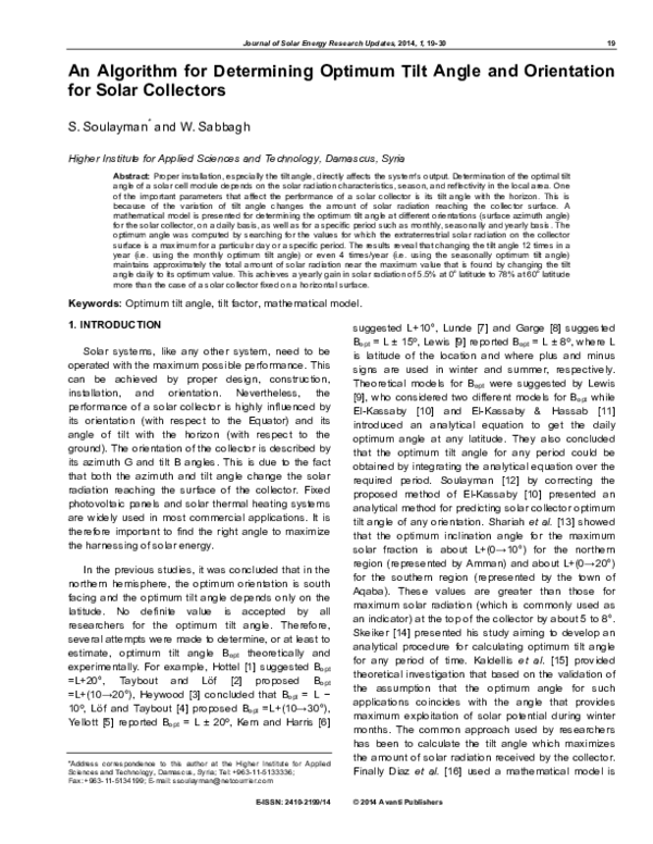 (PDF) An Algorithm for Determining Optimum Tilt Angle and Orientation ...