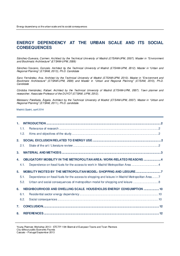 (PDF) Energy dependency at the urban scale and its social consequences