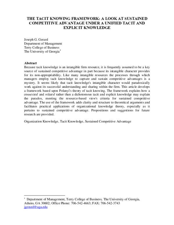 (PDF) The Tacit Knowing Framework: A Look at Sustained Competitive ...