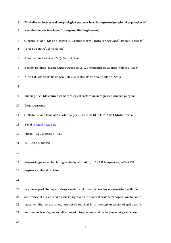 (PDF) Dissimilar molecular and morphological patterns in an ...