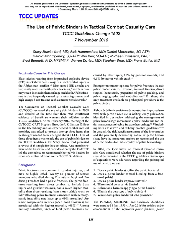 (PDF) The Use of Pelvic Binders in Tactical Combat Casualty Care: TCCC ...