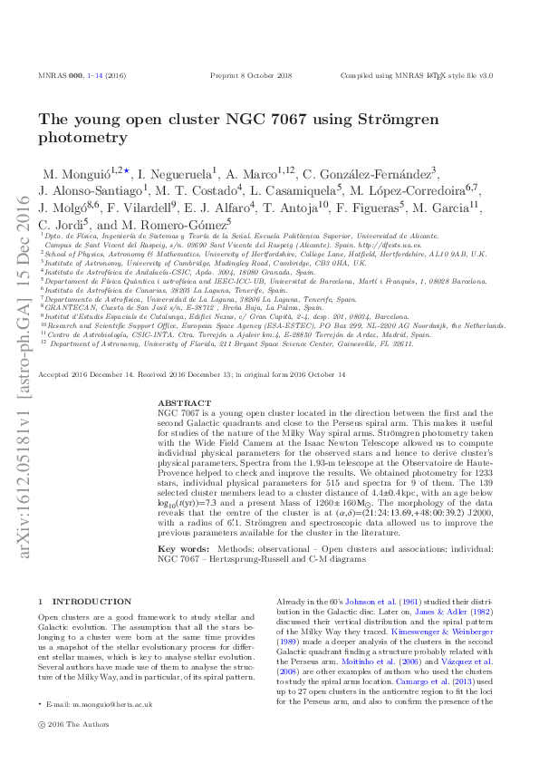 (PDF) The young open cluster NGC 7067 using Strömgren photometry
