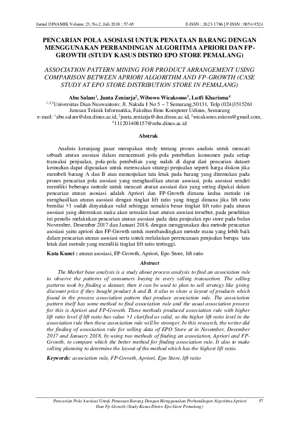(PDF) Pencarian Pola Asosiasi Untuk Penataan Barang Dengan Menggunakan Perbandingan Algoritma ...