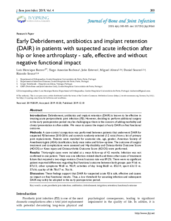 (PDF) Early Debridement, antibiotics and implant retention (DAIR) in ...