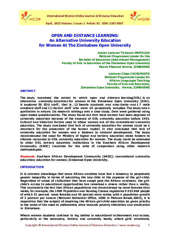 (PDF) Copyright © International Women Online Journal of Distance ...