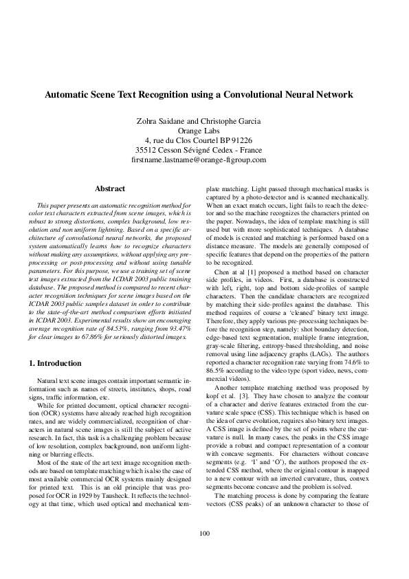 (PDF) Automatic Scene Text Recognition using a Convolutional Neural Network