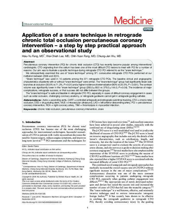 (PDF) Application of a snare technique in retrograde chronic total ...