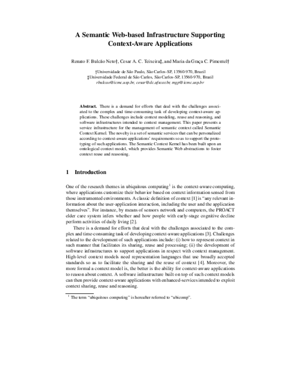 Pdf A Semantic Web Based Infrastructure Supporting Context Aware Applications