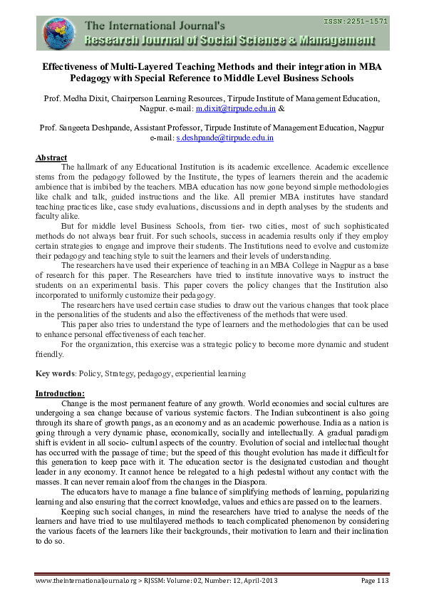 (PDF) Effectiveness of Multi-Layered Teaching Methods and their ...