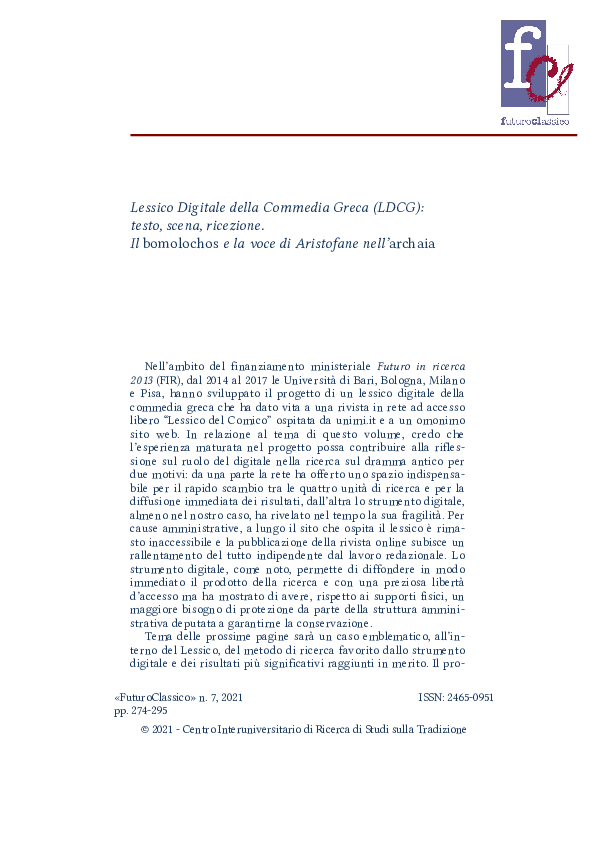 (PDF) Lessico Digitale della Commedia Greca (LDCG): testo, scena e ...