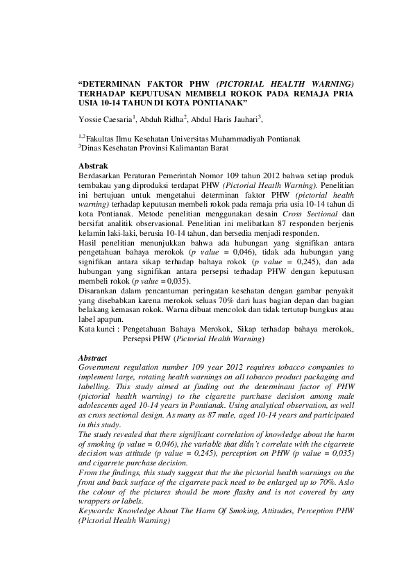 (PDF) Determinan Faktor PHW (Pictorial Health Warning) Terhadap ...