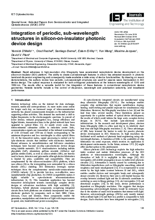 (PDF) Integration of Sub-wavelength, Periodic Structures as Metamaterials in Silicon-on ...