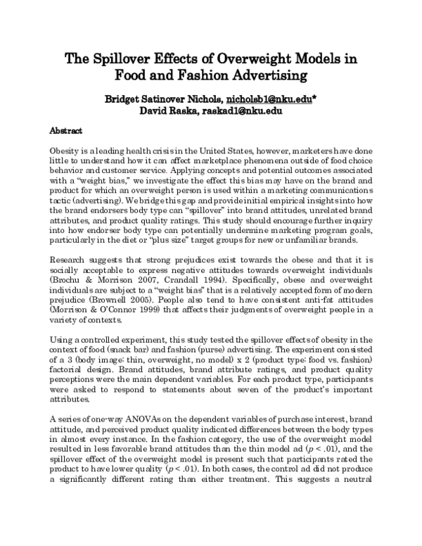 (PDF) The Spillover Effects of Overweight Models in Food and Fashion ...