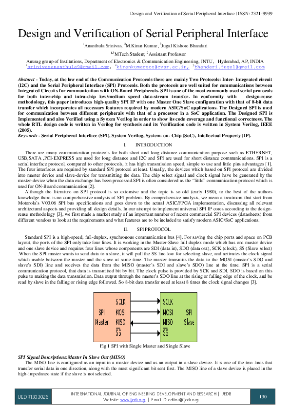 Pdf Design And Verification Of Serial Peripheral Interface